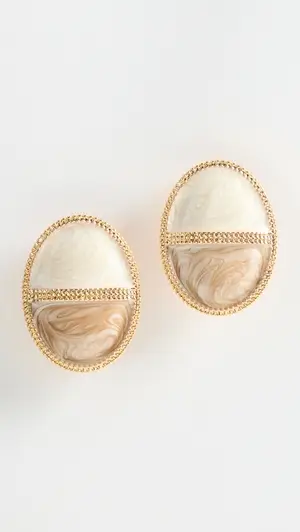 ADINA EDEN Colored Two-tone Stone Oval Stud Earrings