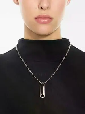 Off-White Strass-set Paperclip Necklace - Silver