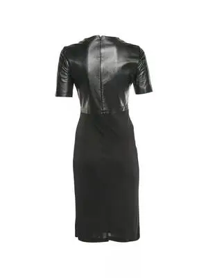 Gucci Leather Bodice Draped Midi Dress With Short Sleeves