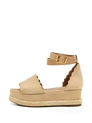Chloé Beige Leather Suede Wedge Sandals