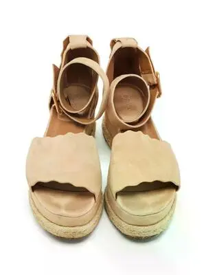 Chloé Beige Leather Suede Wedge Sandals