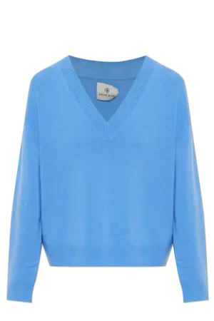 ANINE BING Anine Bing "Lee" V-Neck Cashmere Blend Sweater Blue