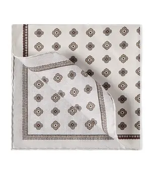 Brunello Cucinelli Silk Medallion Pocket Square - Blue