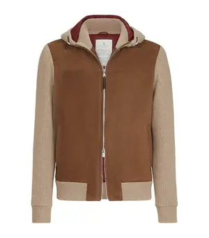 Brunello Cucinelli Ribbed Suede-panel Hooded Jacket