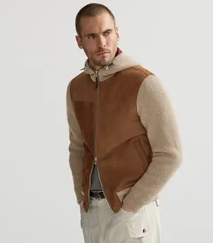 Brunello Cucinelli Ribbed Suede-panel Hooded Jacket