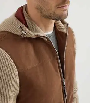 Brunello Cucinelli Ribbed Suede-panel Hooded Jacket