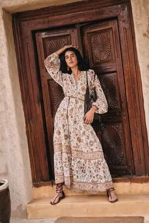 Fabrique Brooke Handwork Bead Chain Maxi Dress In Cupro Blend
