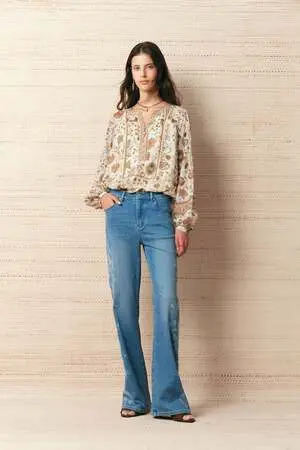 Fabrique Persian Inspired Floral Print Puff Sleeve Blouse - Multicolor