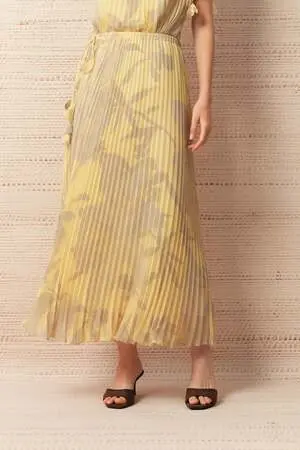 Fabrique Quinn Handpainted Floral Chiffon Pleated Skirt