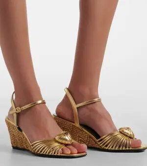 Valentino Garavani Cœur Royal Metallic Leather Wedge Sandals