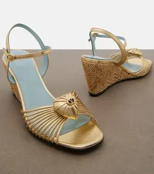 Valentino Garavani Cœur Royal Metallic Leather Wedge Sandals
