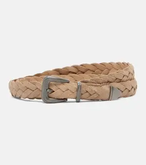 Brunello Cucinelli Monili Braided Leather Belt - Beige