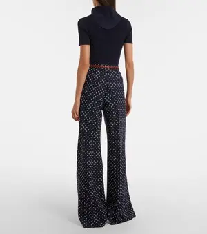Max Mara Polka Dot Jersey Wide-leg Pants - Blue