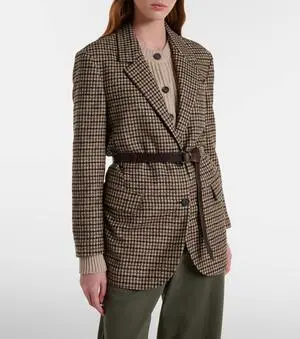 Brunello Cucinelli Belted Checked Wool And Alpaca-blend Jacket