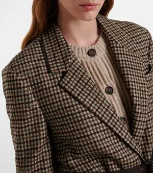 Brunello Cucinelli Belted Checked Wool And Alpaca-blend Jacket