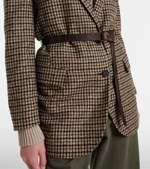 Brunello Cucinelli Belted Checked Wool And Alpaca-blend Jacket