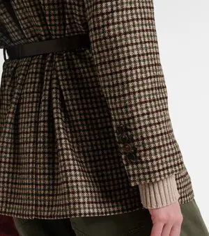 Brunello Cucinelli Belted Checked Wool And Alpaca-blend Jacket
