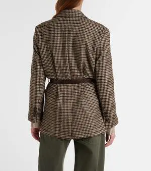 Brunello Cucinelli Belted Checked Wool And Alpaca-blend Jacket