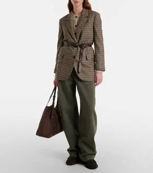Brunello Cucinelli Belted Checked Wool And Alpaca-blend Jacket
