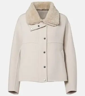 Brunello Cucinelli Shearling-trimmed Wool And Cashmere Jacket - Beige