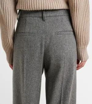 Brunello Cucinelli Monili Herringbone Wool-blend Wide-leg Pants