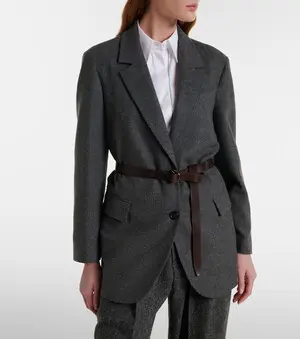 Brunello Cucinelli Belted Wool And Cashmere Blazer - Grey