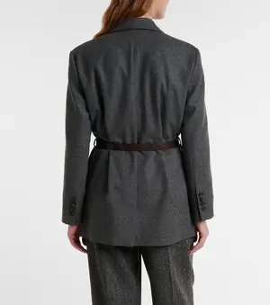 Brunello Cucinelli Belted Wool And Cashmere Blazer - Grey
