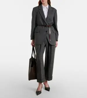 Brunello Cucinelli Belted Wool And Cashmere Blazer - Grey