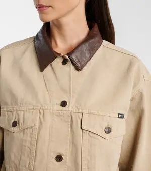 Prada Leather-trimmed Cropped Denim Jacket