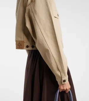 Prada Leather-trimmed Cropped Denim Jacket