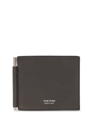TOM FORD Leather Wallet With Money Clip - Grey