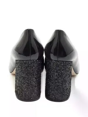Miu Miu Patent Leather Glitter Embellished Pointed Toe Pumps