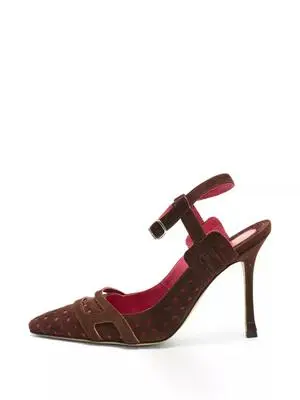Manolo Blahnik Suede Perforated Ankle-strap Pumps