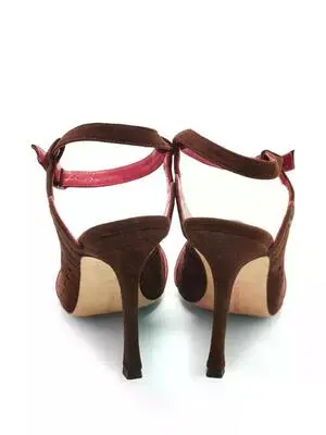 Manolo Blahnik Suede Perforated Ankle-strap Pumps