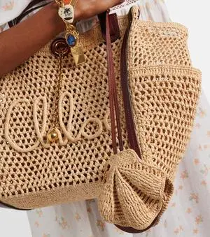 Chloé Shell Embellished Raffia Bag Charm