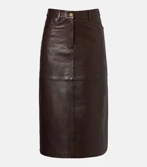 Max Mara Leather Midi Skirt - Brown