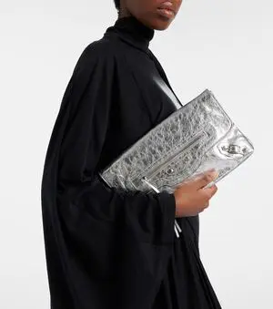 Balenciaga Le City Metallic Leather Clutch - Silver