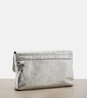 Balenciaga Le City Metallic Leather Clutch - Silver