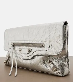 Balenciaga Le City Metallic Leather Clutch - Silver