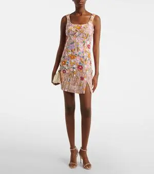 LA FUORI Embellished Floral-appliqué Mini Dress