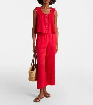Velvet By Graham & Spencer Lola Linen Wide-leg Pants - Red
