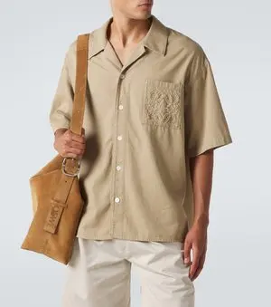 Loewe Logo Embroidered Cotton Shirt - Beige