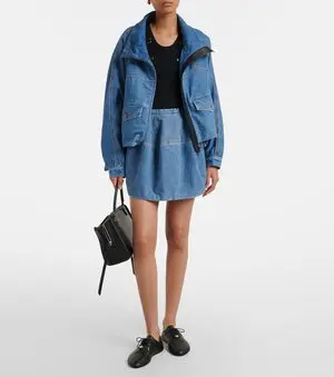 Loewe Leather-trimmed Denim Jacket - Blue