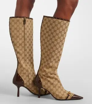 Gucci Savoy Gg Canvas Knee-high Boots - Beige
