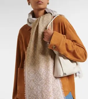 Loewe Anagram Wool, Silk And Cashmere Scarf - Beige