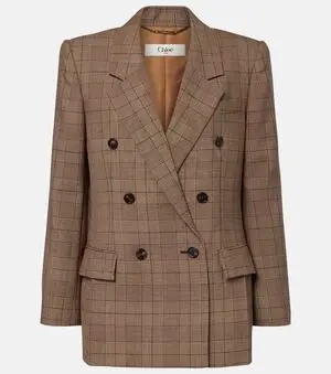 Chloé Checked Wool Blazer - Brown