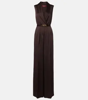 Max Mara Belted Satin Jumpsuit - Brown