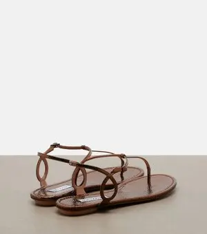 AQUAZZURA Dark Bronze Leather Thong Sandals