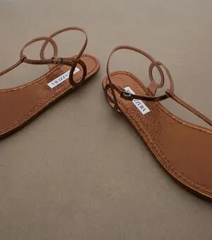 AQUAZZURA Dark Bronze Leather Thong Sandals