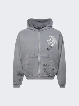 PALY Zip Up Distressed Hoodie - Gray